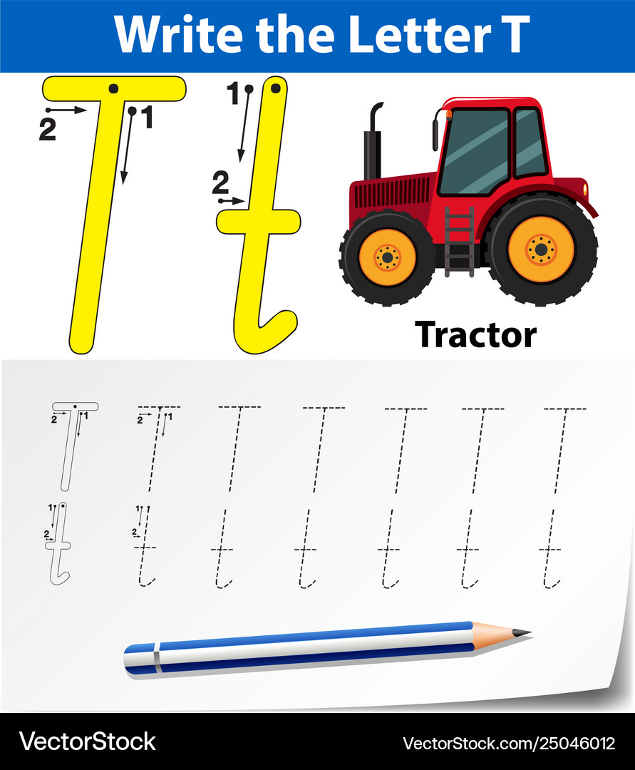 Letter t tracing alphabet worksheets Royalty Free Vector