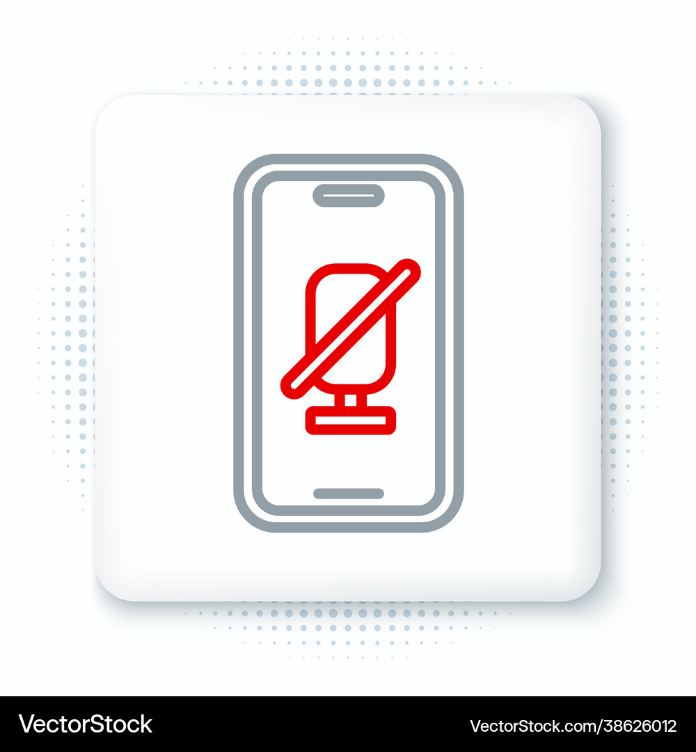 Line mute microphone on mobile phone icon isolated