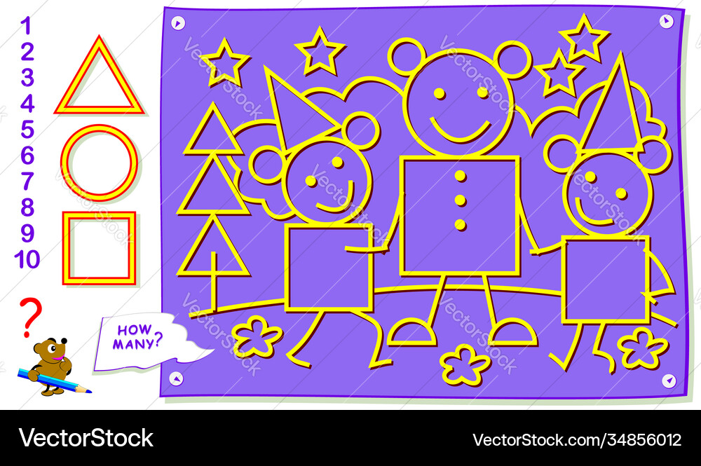 Printable educational page for kids how many each Vector Image