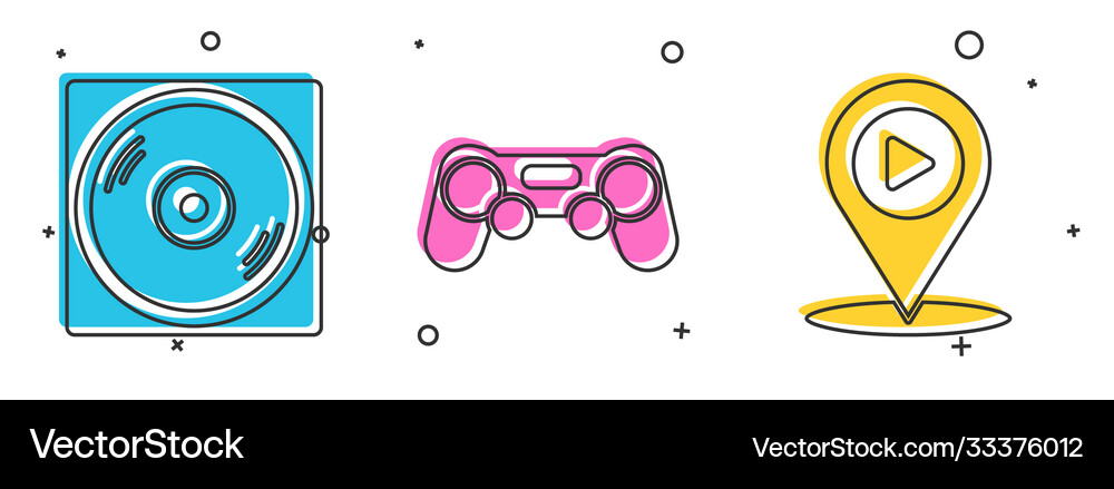 Set vinyl disk gamepad and digital media play Vector Image