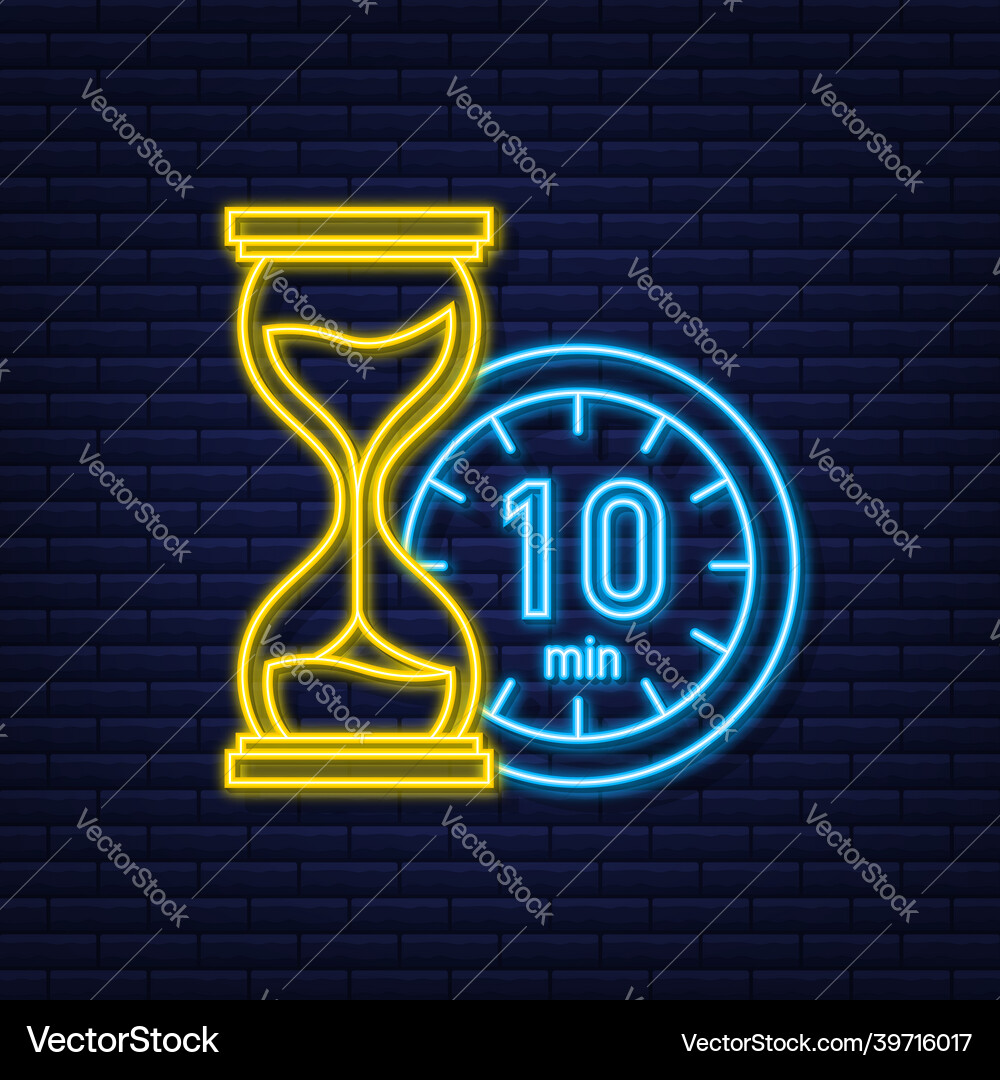 10 minutes stopwatch neon icon Royalty Free Vector Image