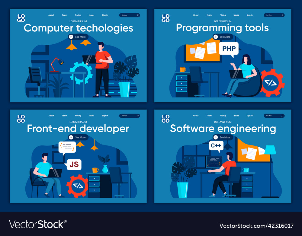 Computer technologies flat landing pages set Vector Image