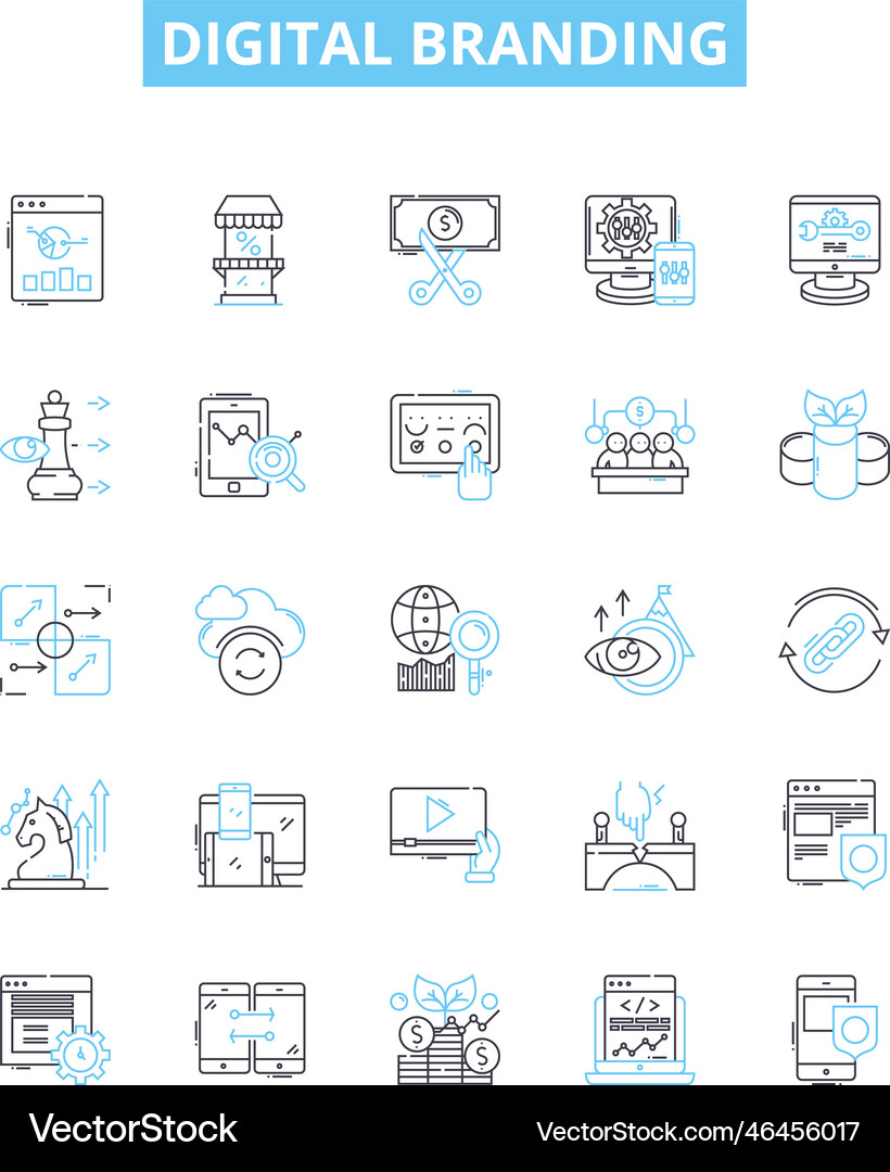 Digital branding line icons set Royalty Free Vector Image
