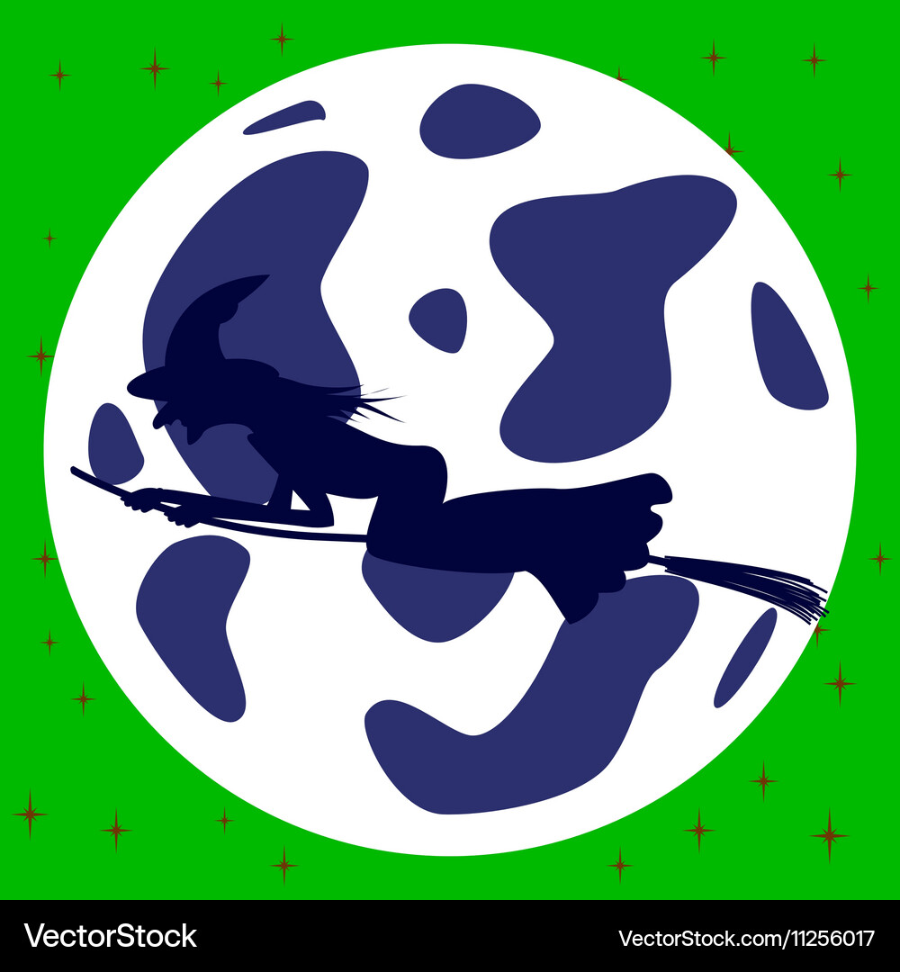 Flat on background of full moon witch Royalty Free Vector