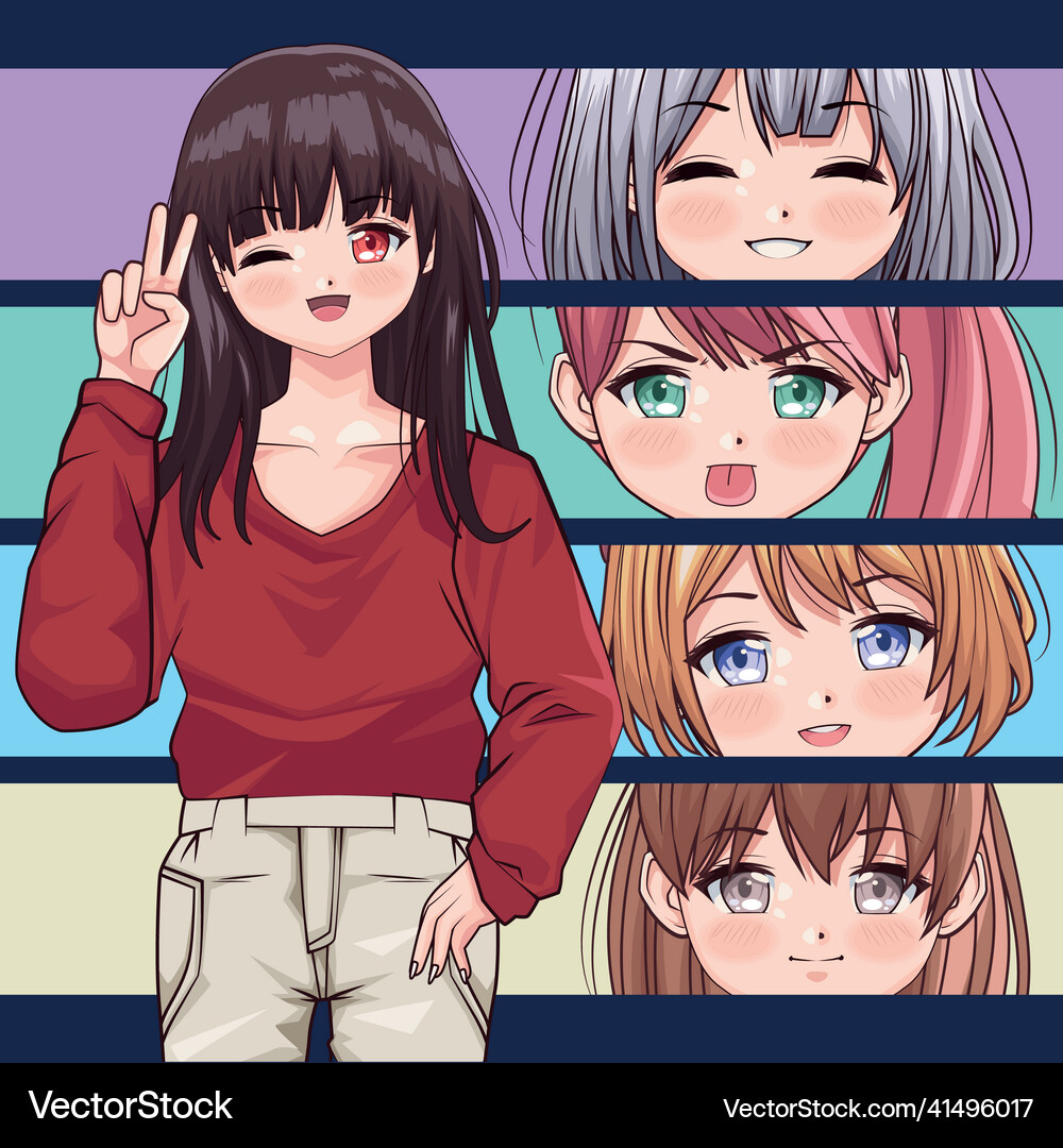 Girls faces anime style Royalty Free Vector Image