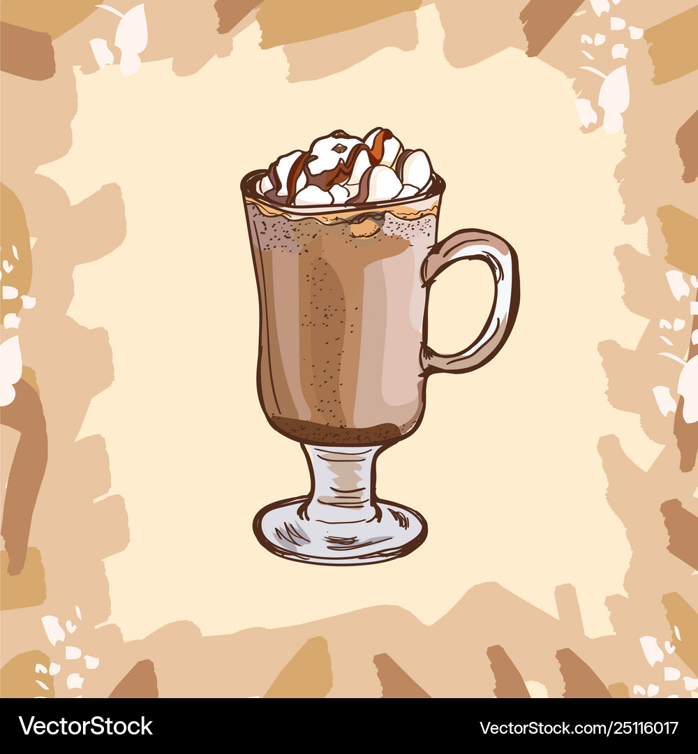 Glass cup hot cocoa with marshmallows Royalty Free Vector