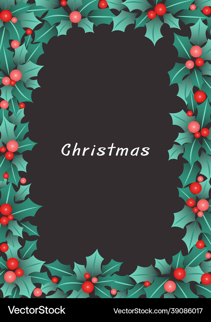 Holly leaves and red berries frame Royalty Free Vector Image
