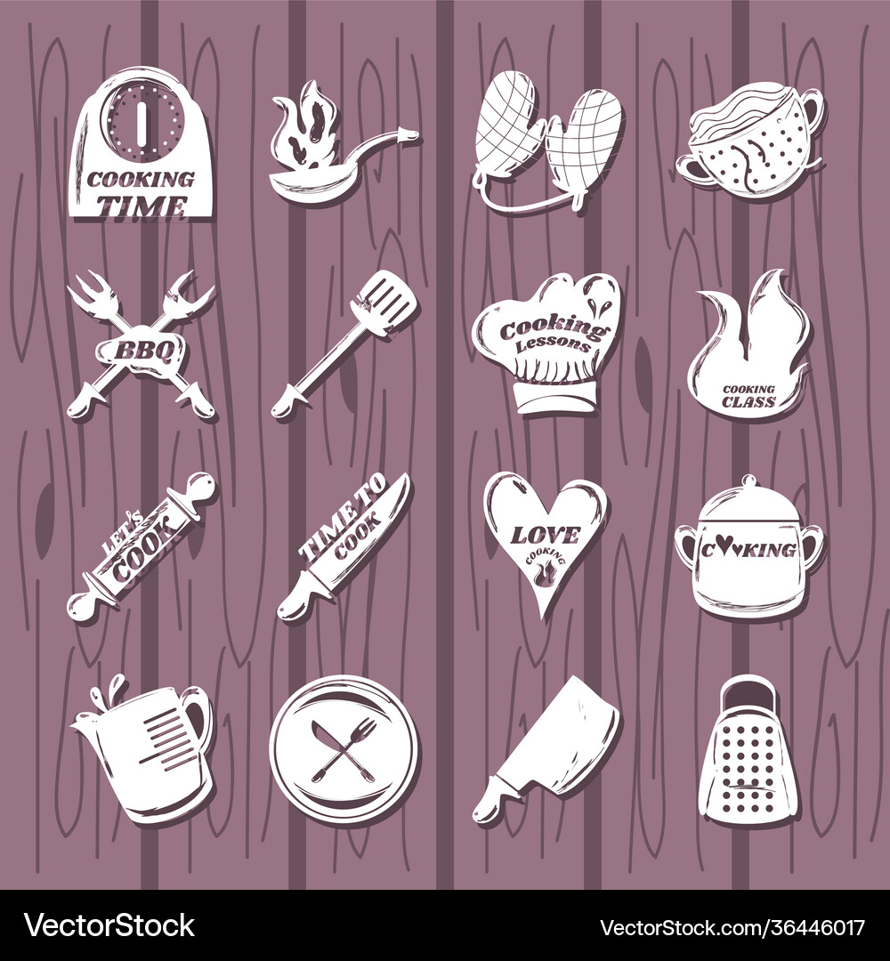 Set with cooking icons such as spatula fork spoon Vector Image