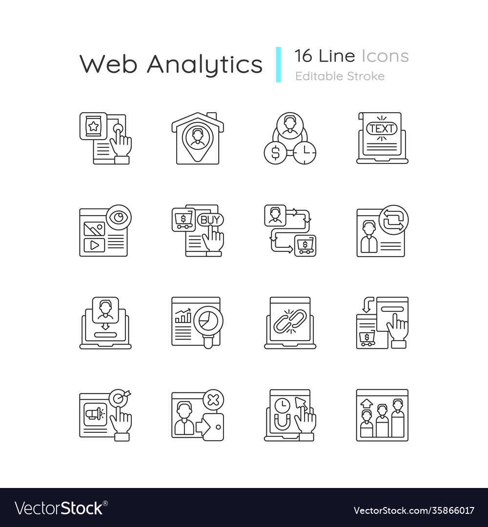 Web analytics linear icons set Royalty Free Vector Image