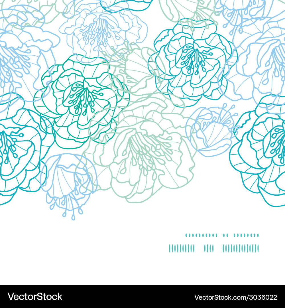 Blue line art flowers horizontal frame seamless Vector Image