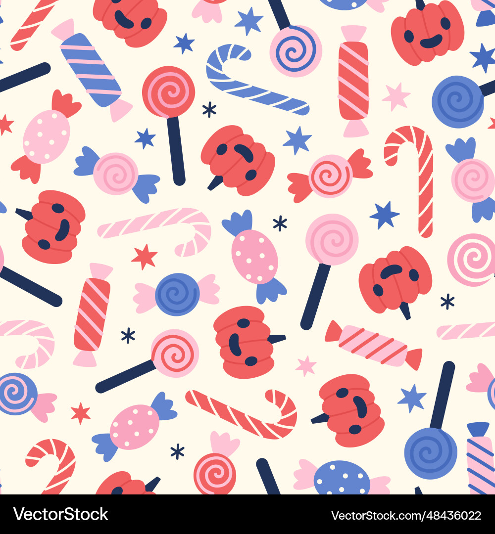 Cute halloween candies lollipops seamless pattern Vector Image