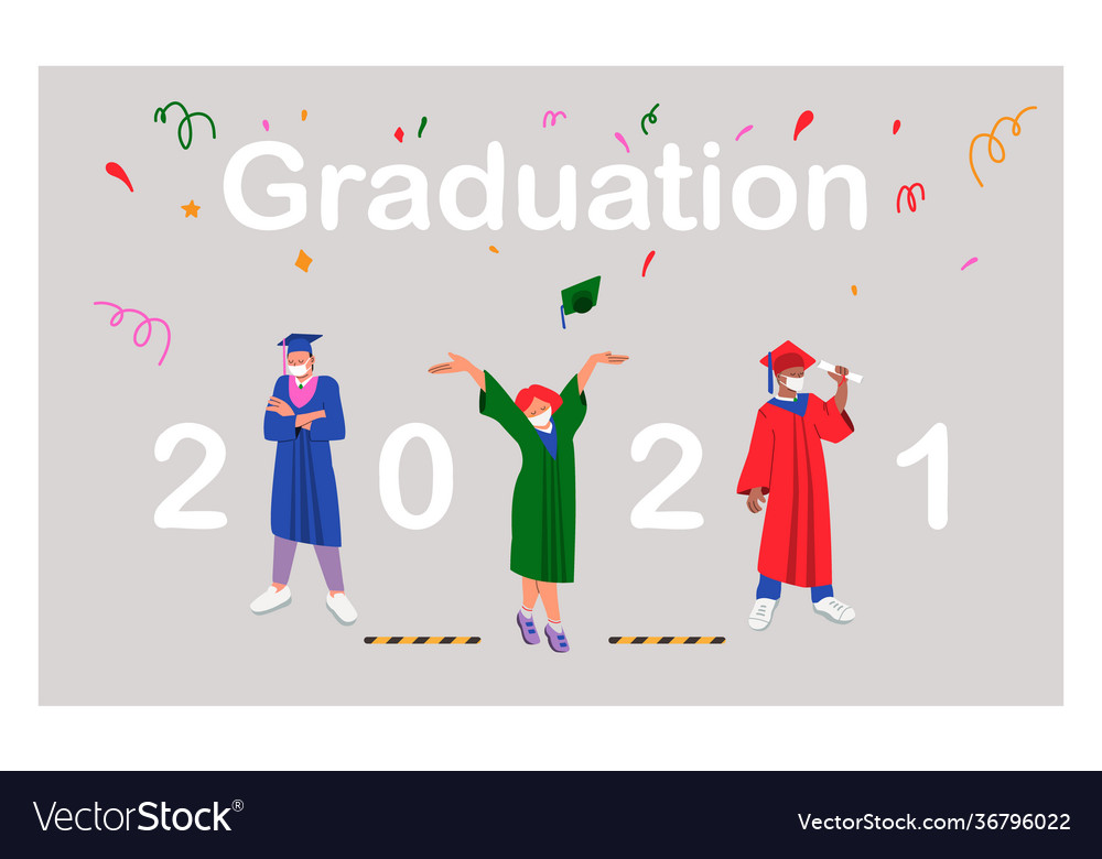 Graduation 2021 three students Royalty Free Vector Image