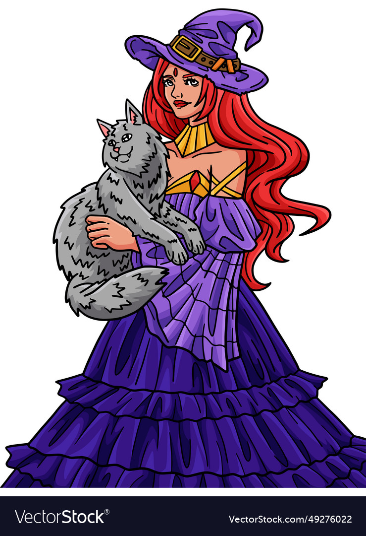 Halloween witch with a cat cartoon colored clipart