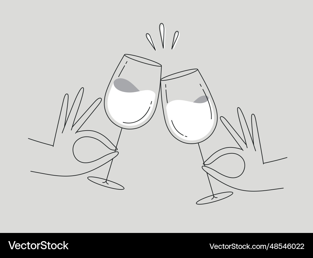 Hand holding wine clinking glasses drawing in Vector Image