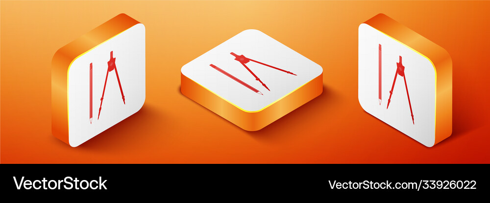 Isometric drawing compass and pencil icon isolated