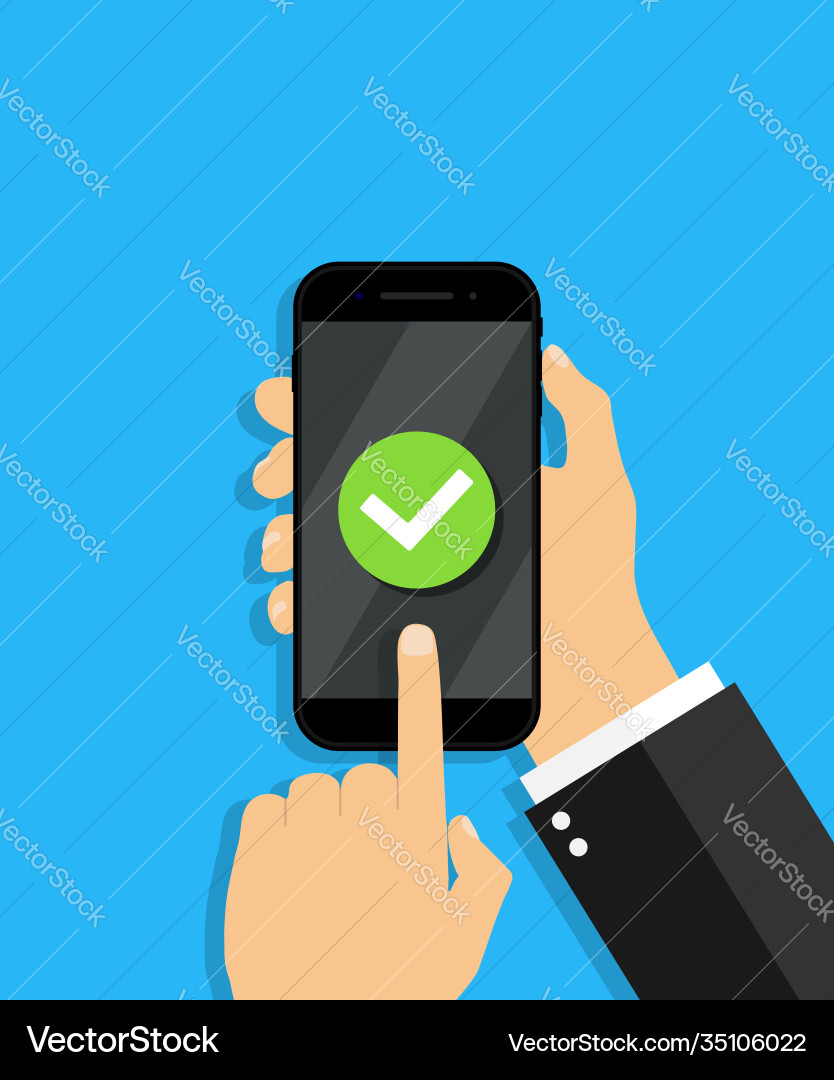 Mobile phone with tick success update Royalty Free Vector