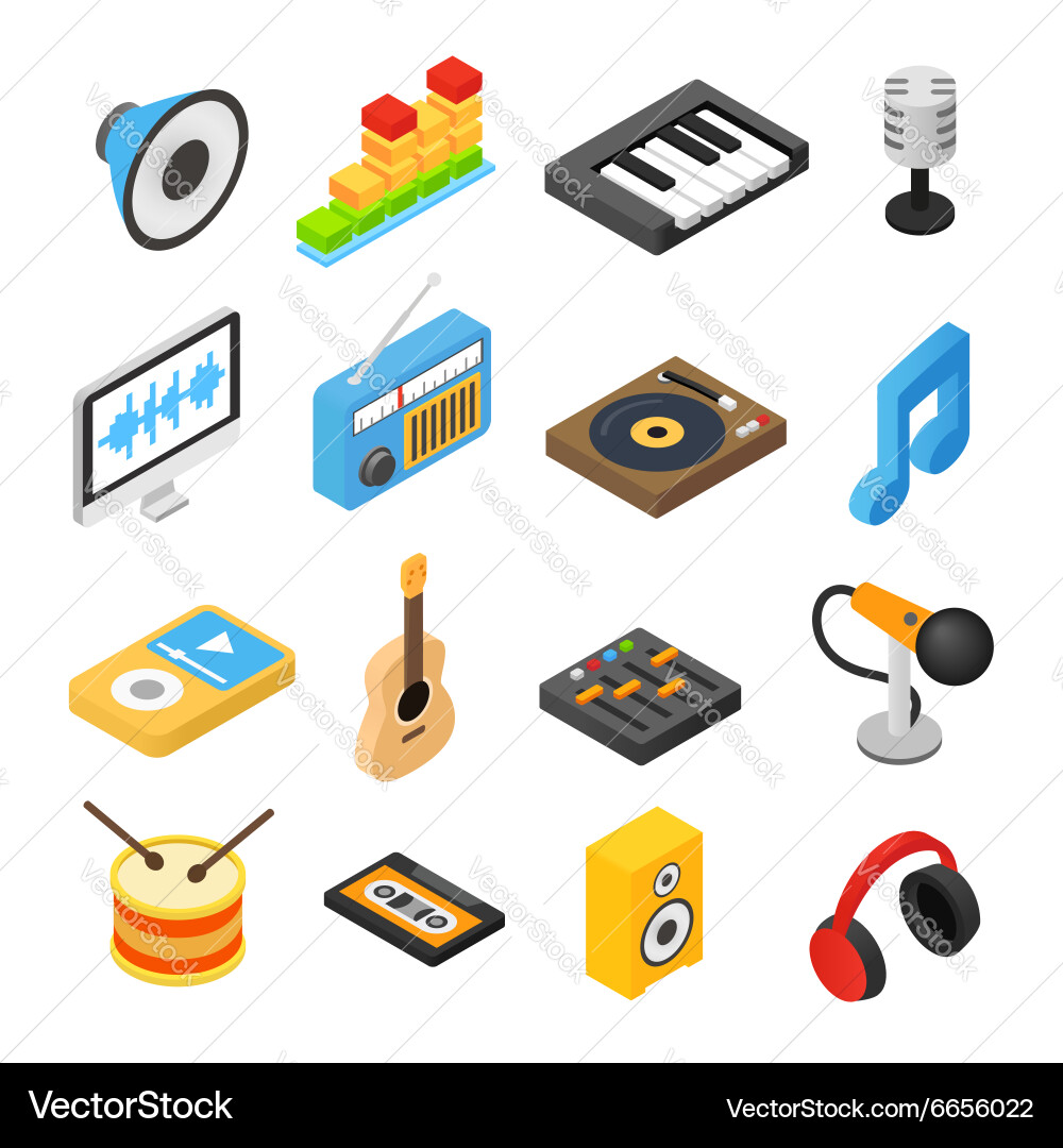 Music isometric 3d icons Royalty Free Vector Image