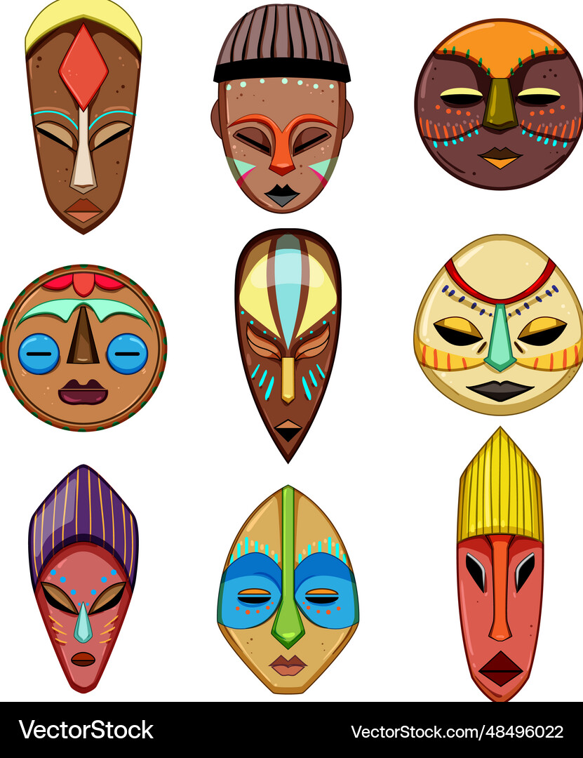 Tribal mask set cartoon Royalty Free Vector Image