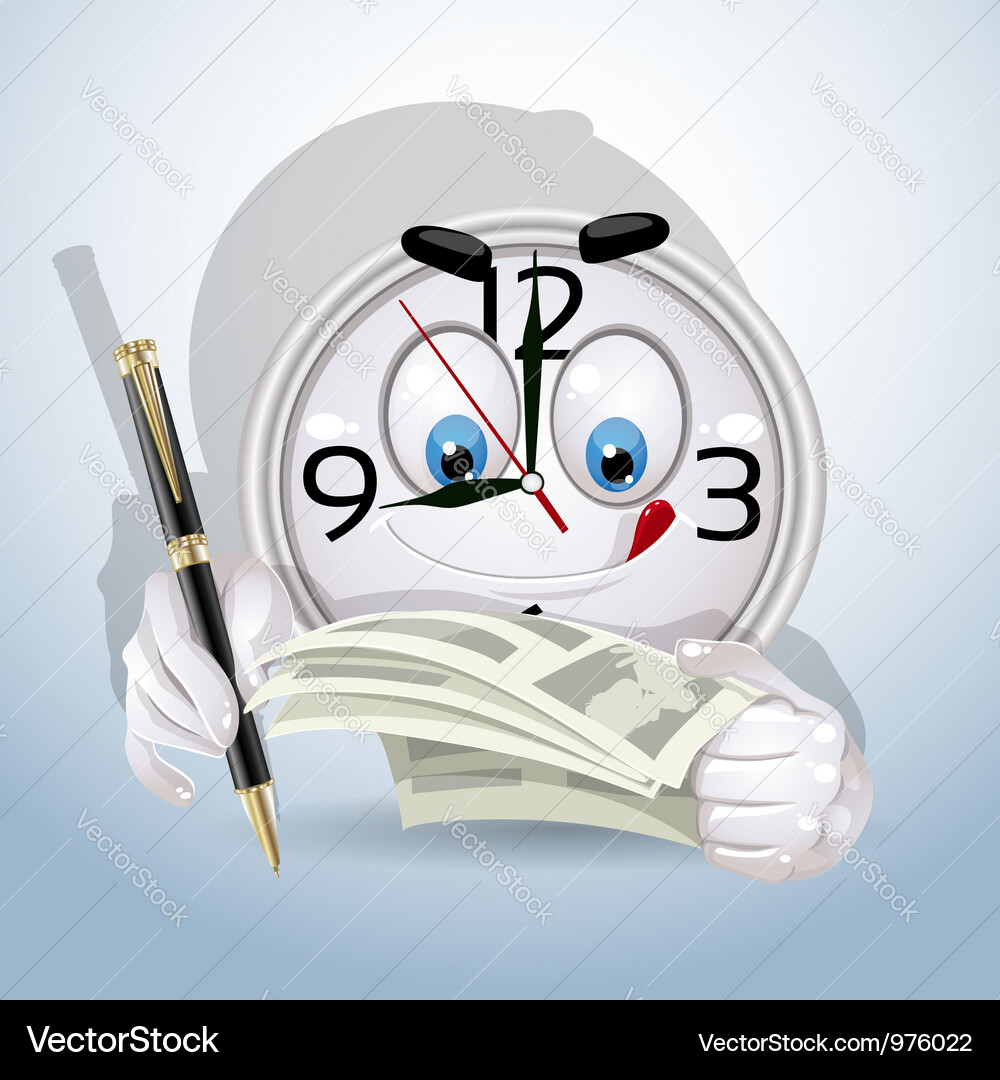 Watch smile began working day to sign documents Vector Image
