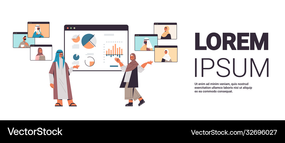 Arabic businesspeople presenting financial graph Vector Image