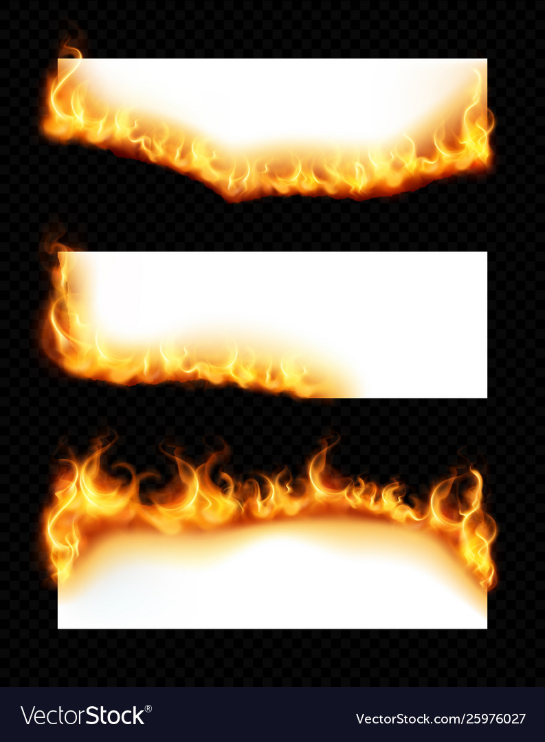 Burning paper banners realistic set Royalty Free Vector
