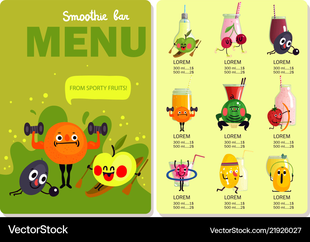 Cartoon funny fruits menu Royalty Free Vector Image