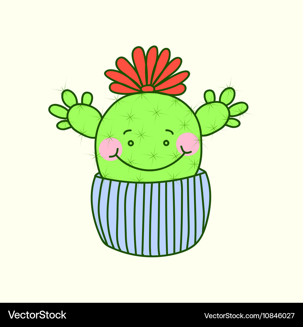 Cute cactus funny cartoon print Royalty Free Vector Image