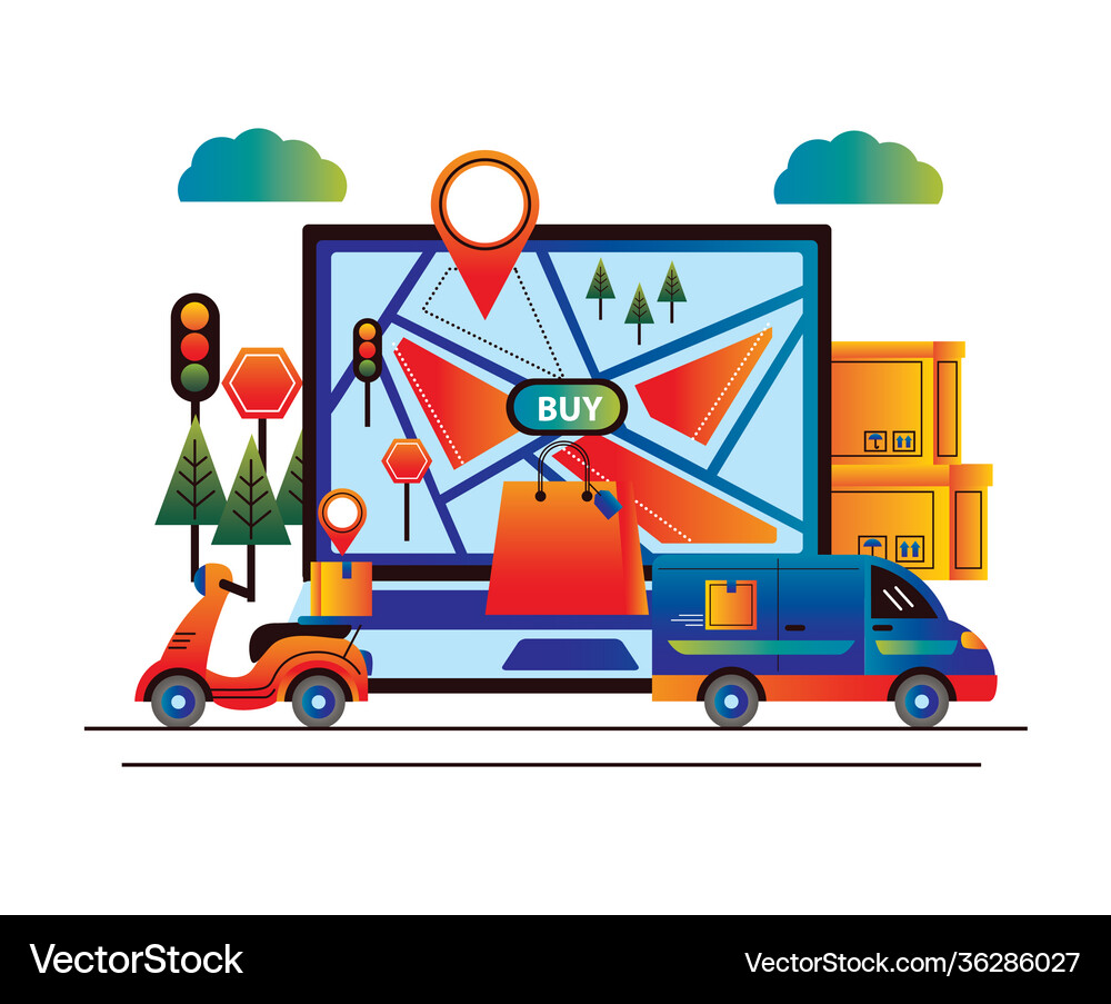 Online delivery service technology with laptop Vector Image