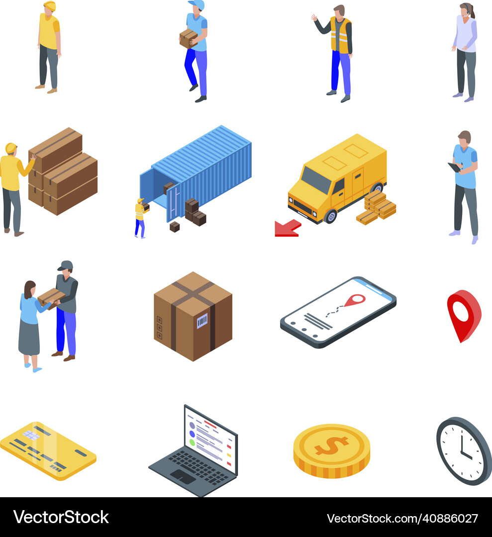 Parcel delivery icons set isometric style Vector Image