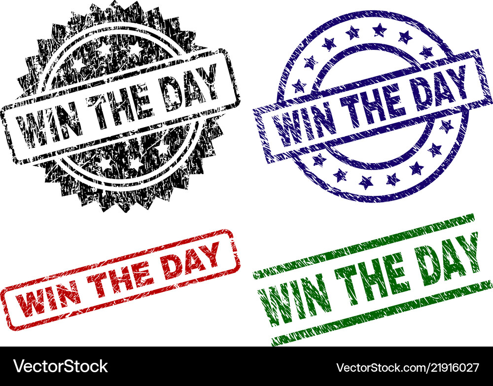 Scratched textured win the day stamp seals Vector Image