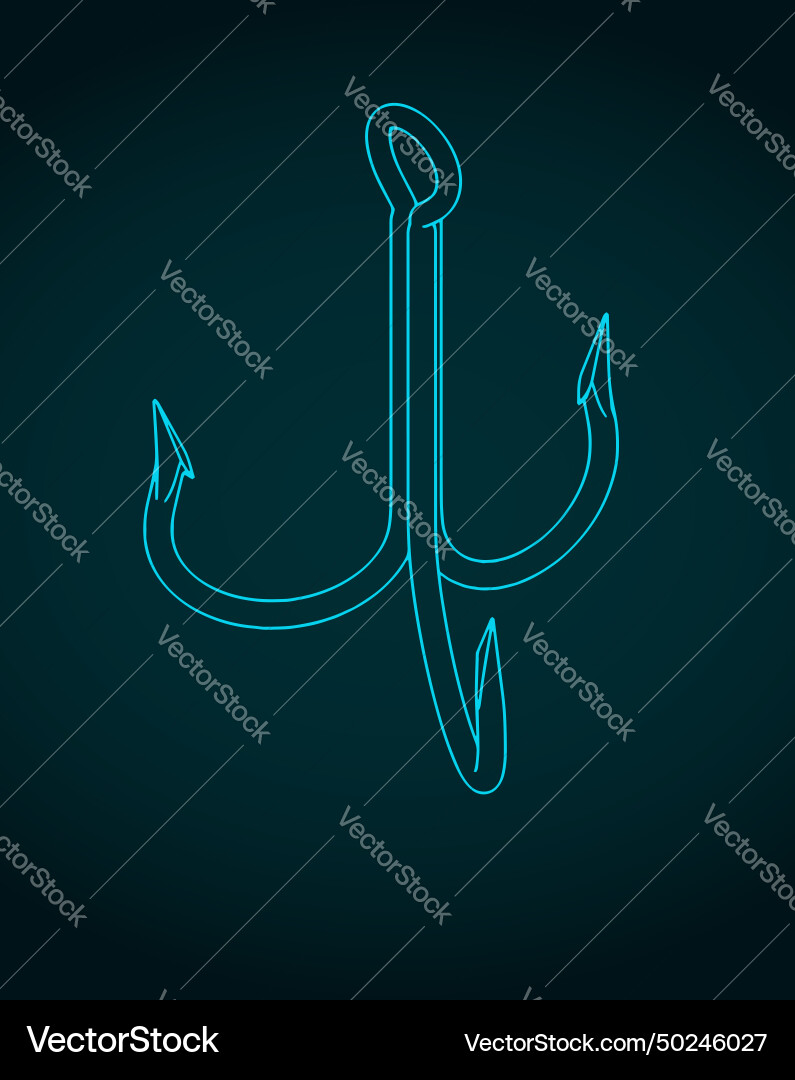 Treble fishing hook blueprint Royalty Free Vector Image