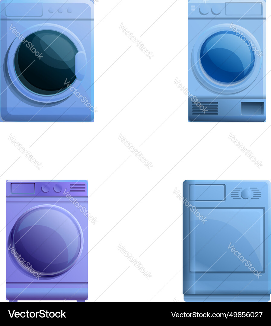Washing machine icons set cartoon front Royalty Free Vector