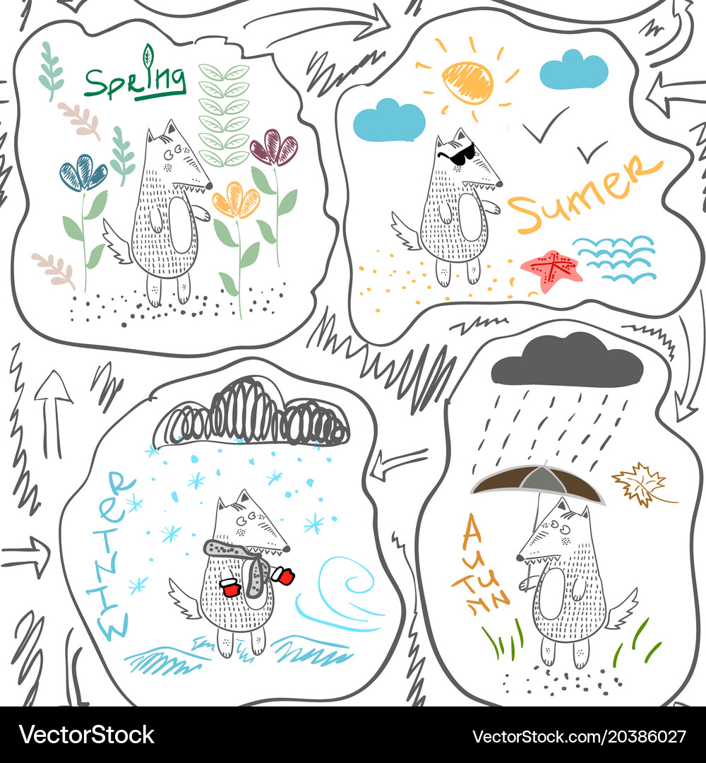 Wolf in winter spring summer and autumn Royalty Free Vector