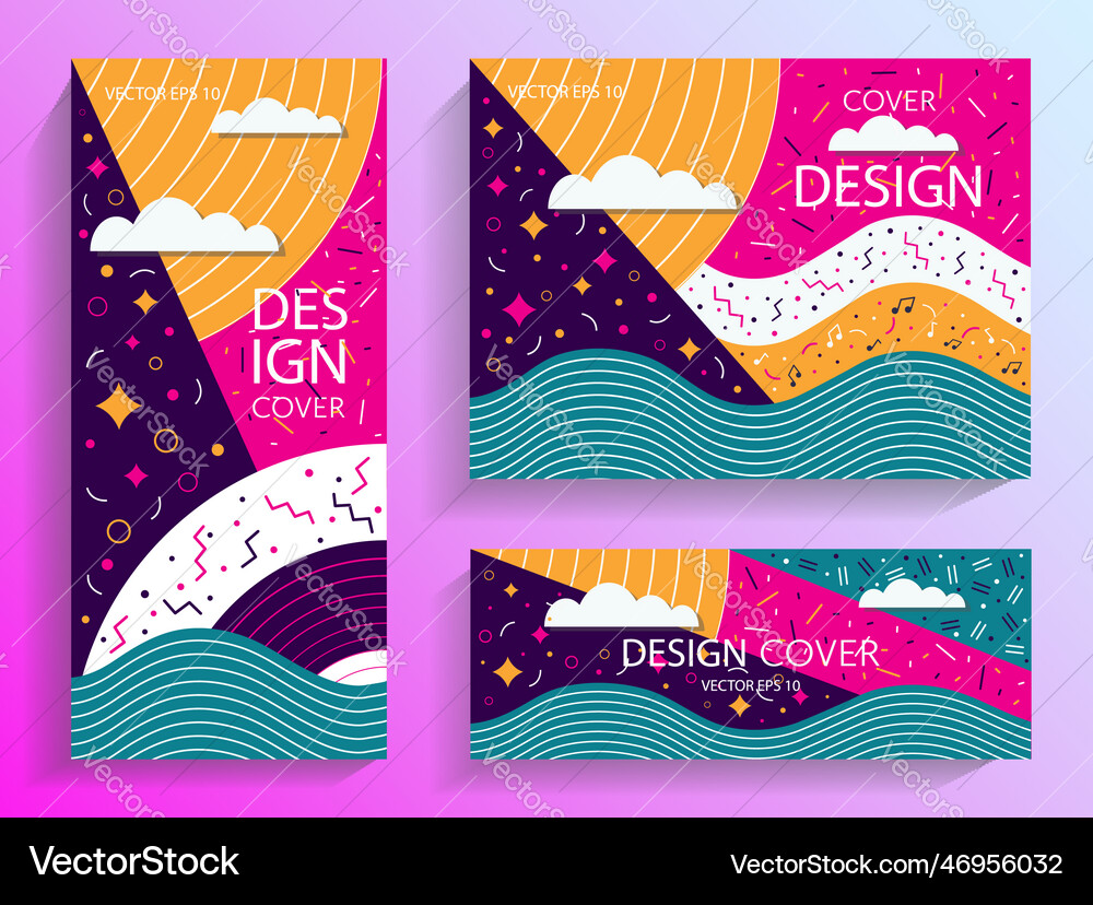 Colorful brochures in memphis style Royalty Free Vector