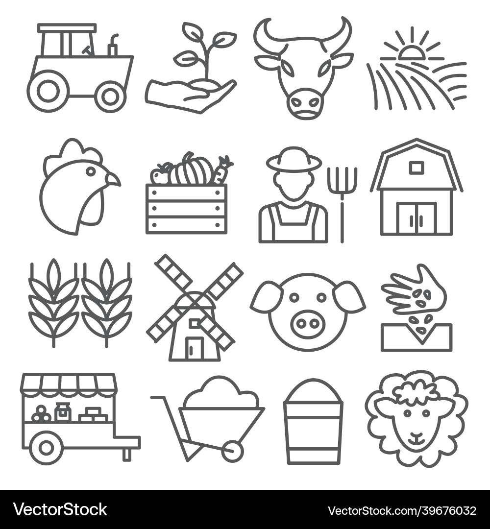 Farm line icons set on white background Royalty Free Vector