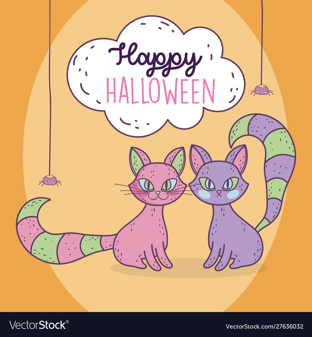 Happy halloween celebration cats and hanging Vector Image