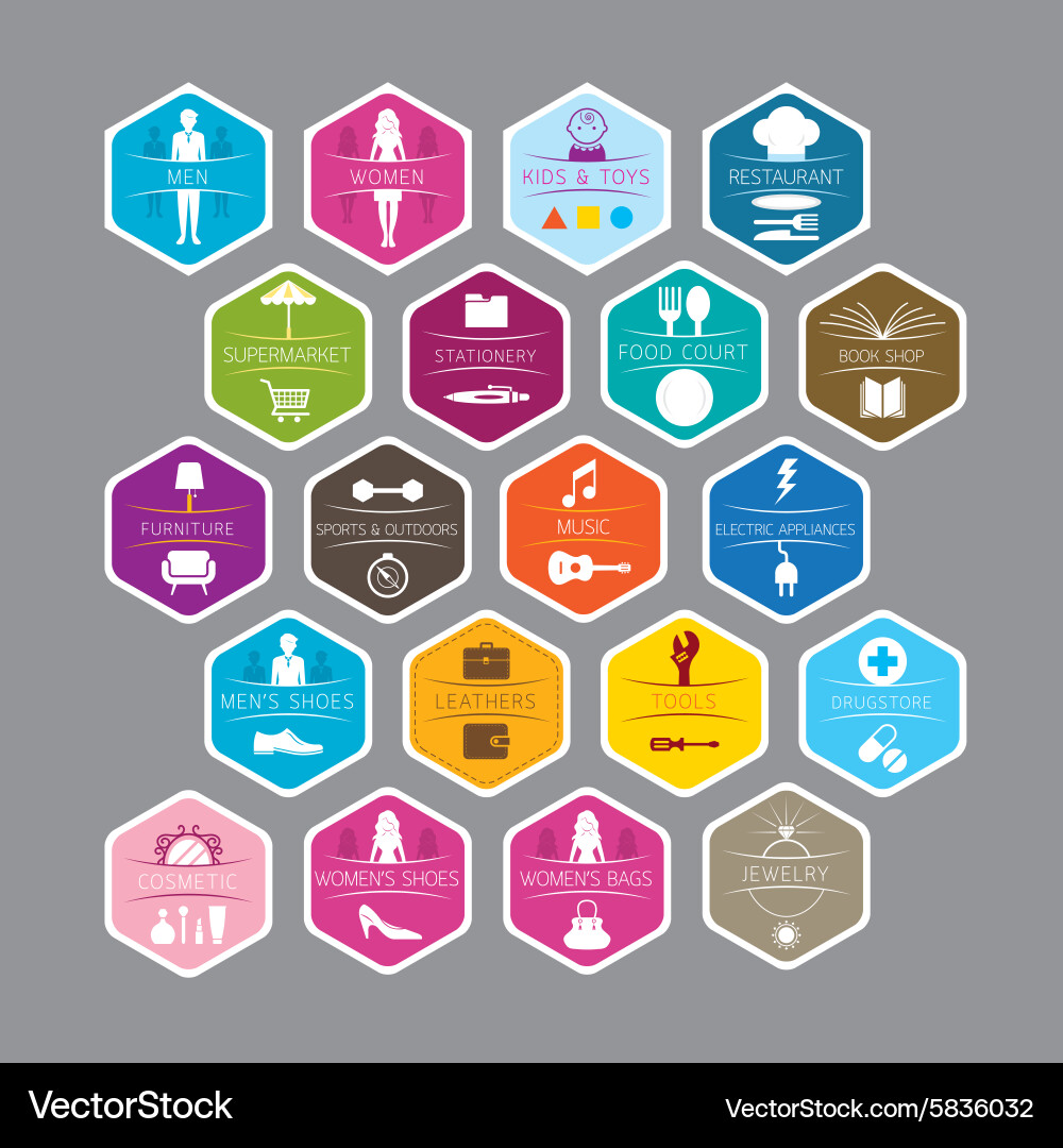Hexagon signs for department store Royalty Free Vector Image