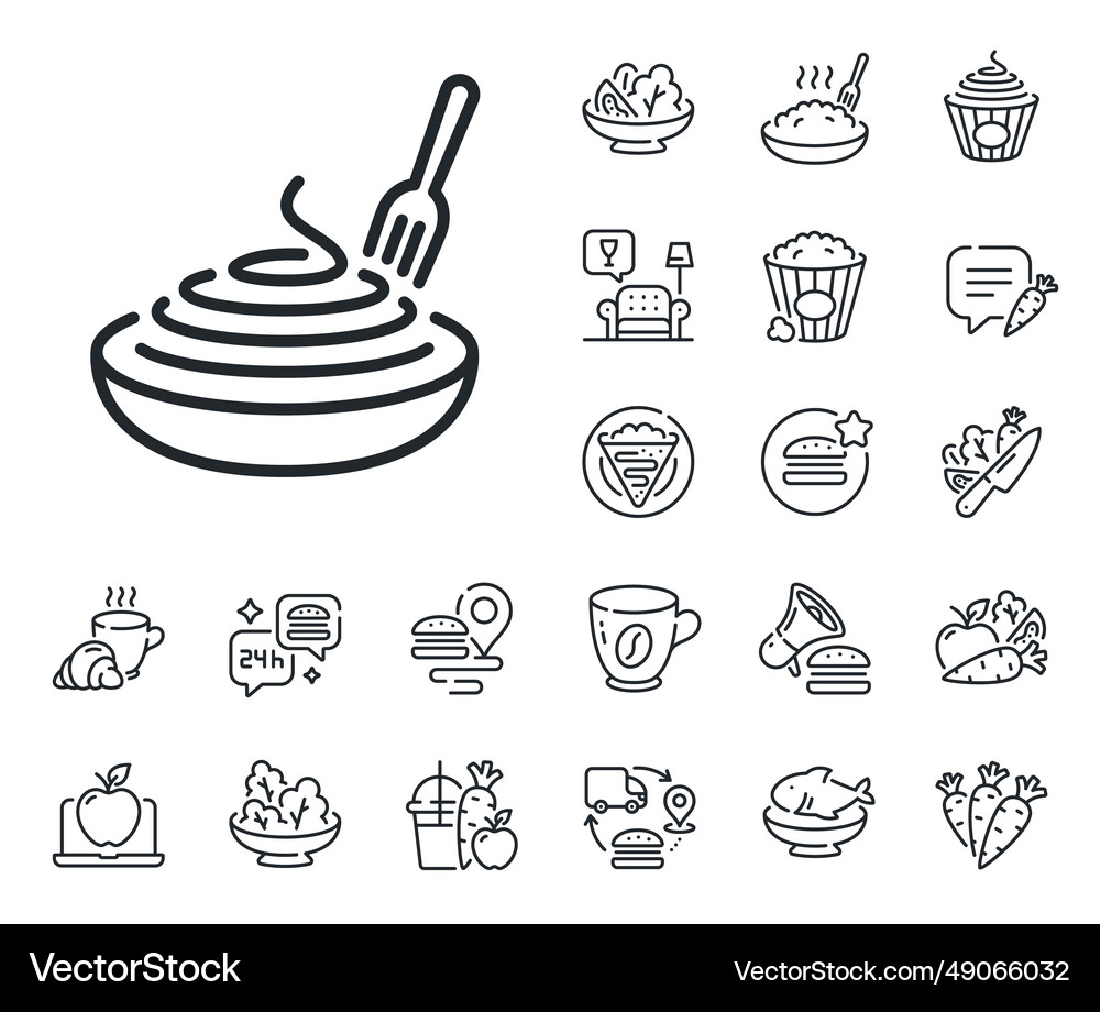 Pasta dish line icon plate with macaroni sign Vector Image