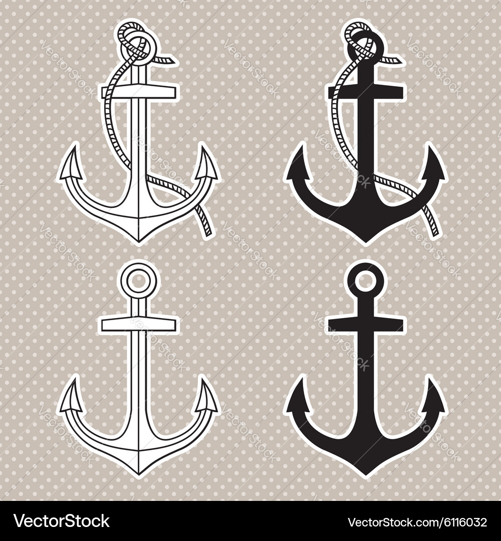 Set with isolated anchors black and white Vector Image
