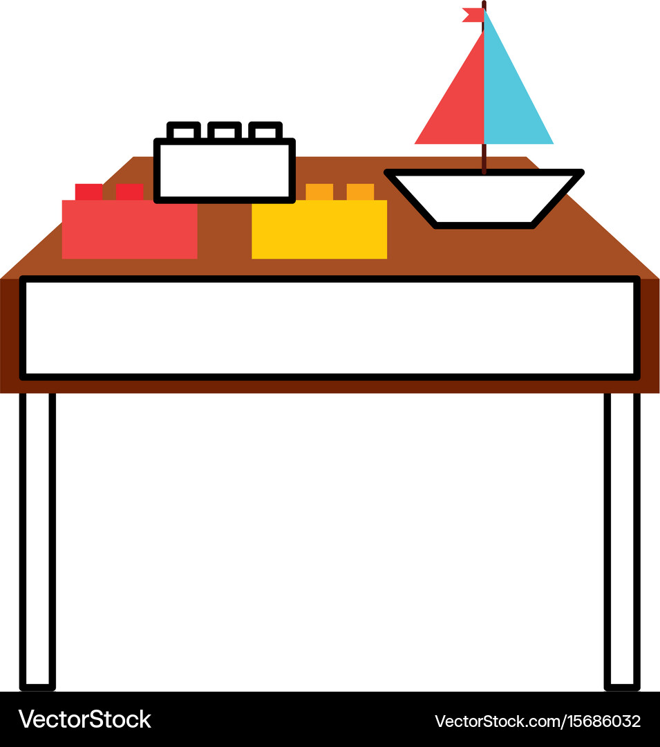 Table wooden with toys Royalty Free Vector Image