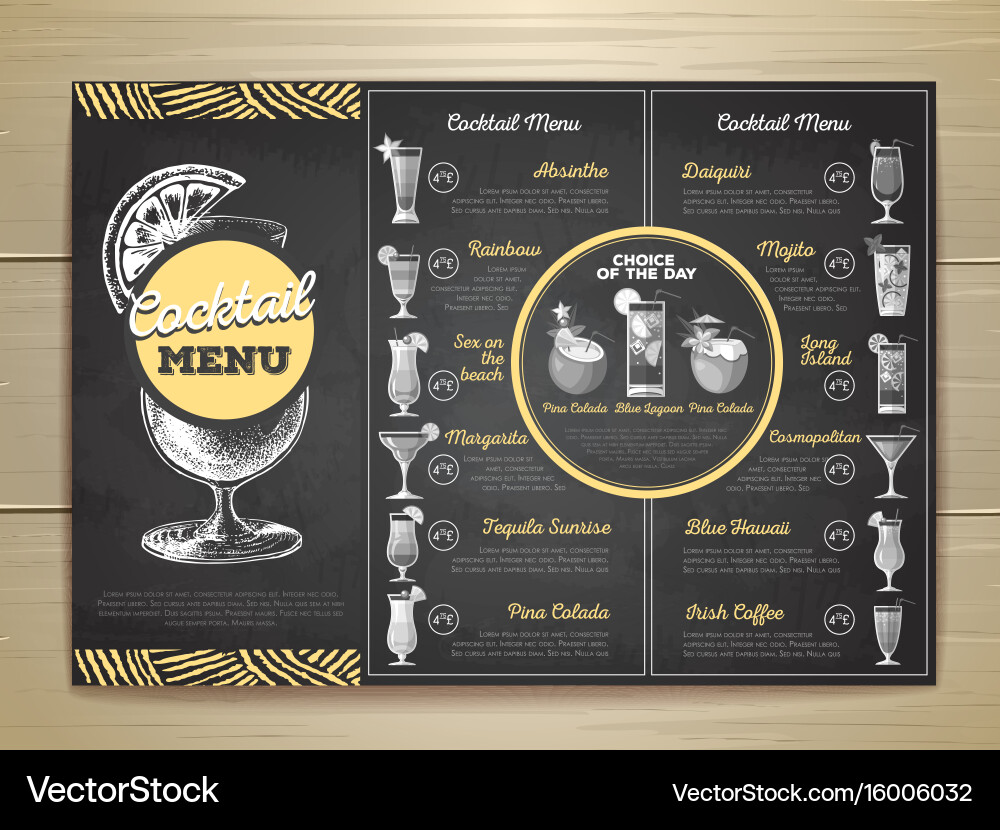 Vintage chalk drawing cocktail menu design Vector Image