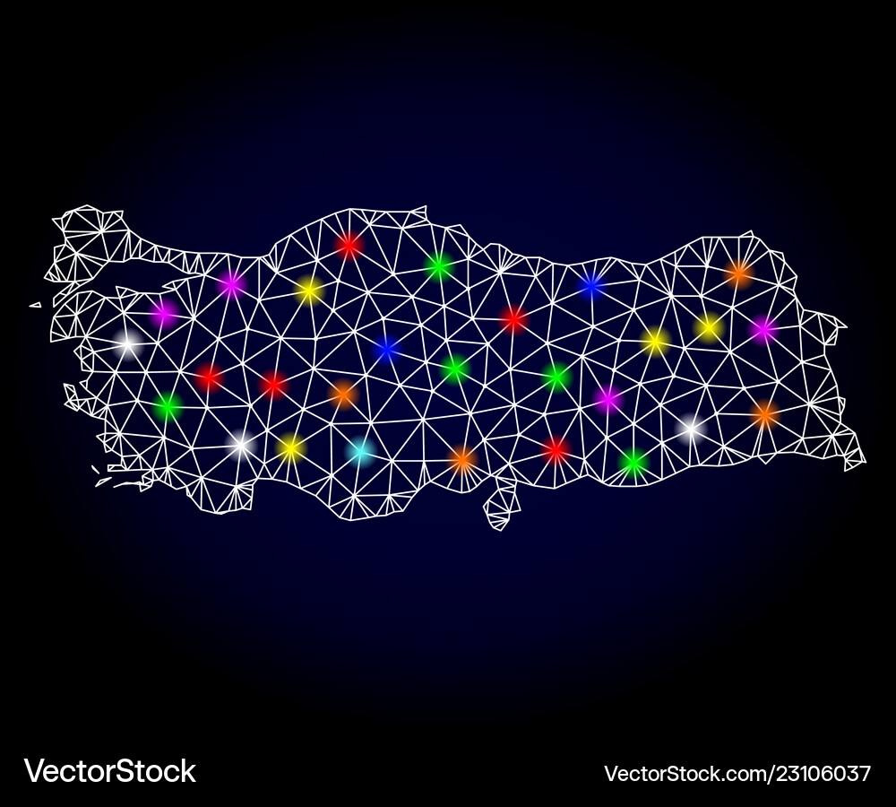 2d mesh map of turkey with glowing spots Vector Image