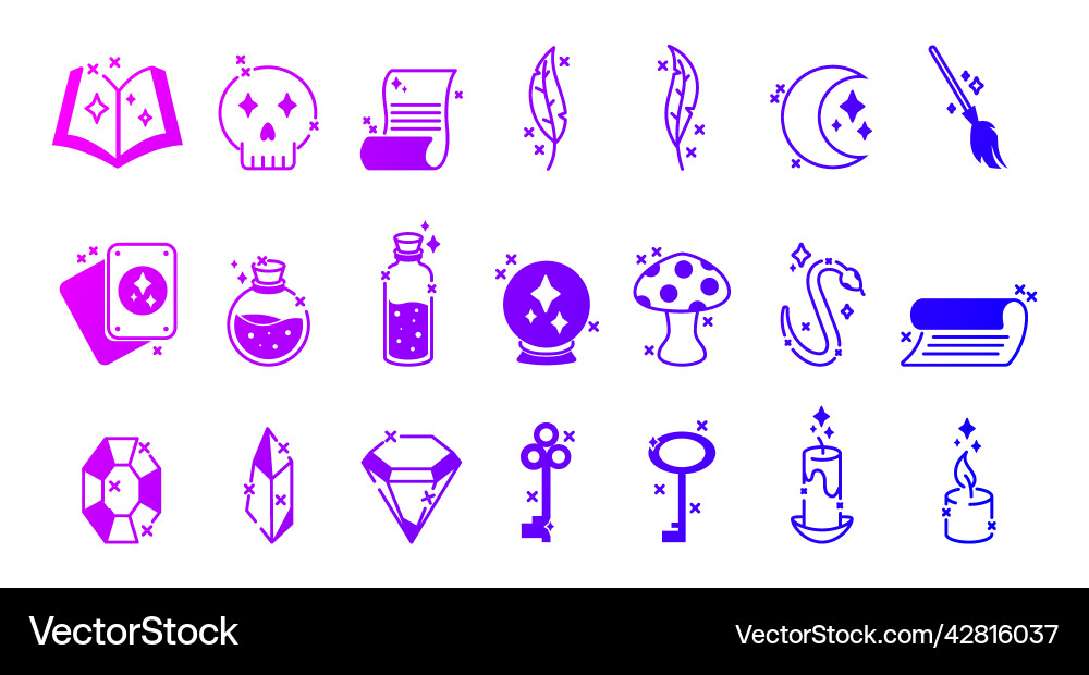 Fantasy magic icons magician fortune teller Vector Image