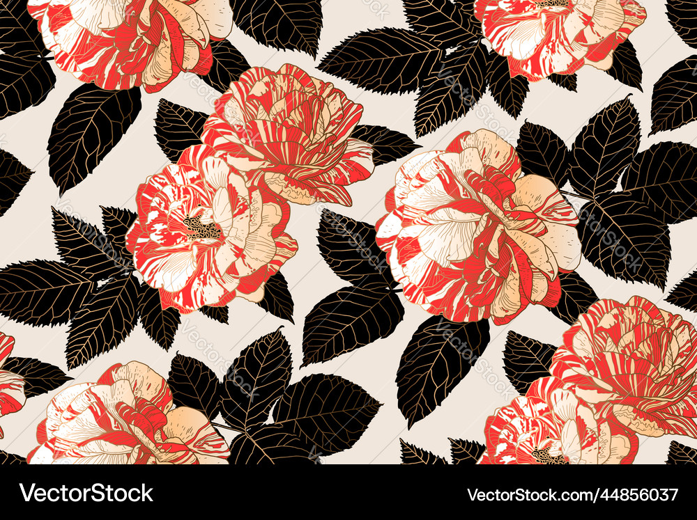 Floral repeating pattern of white-red roses Vector Image