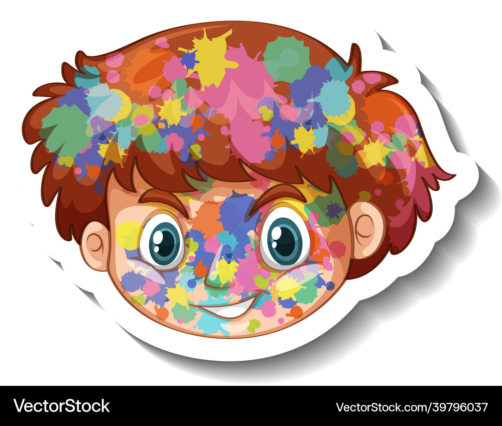 Happy boy face with colour on his sticker Vector Image