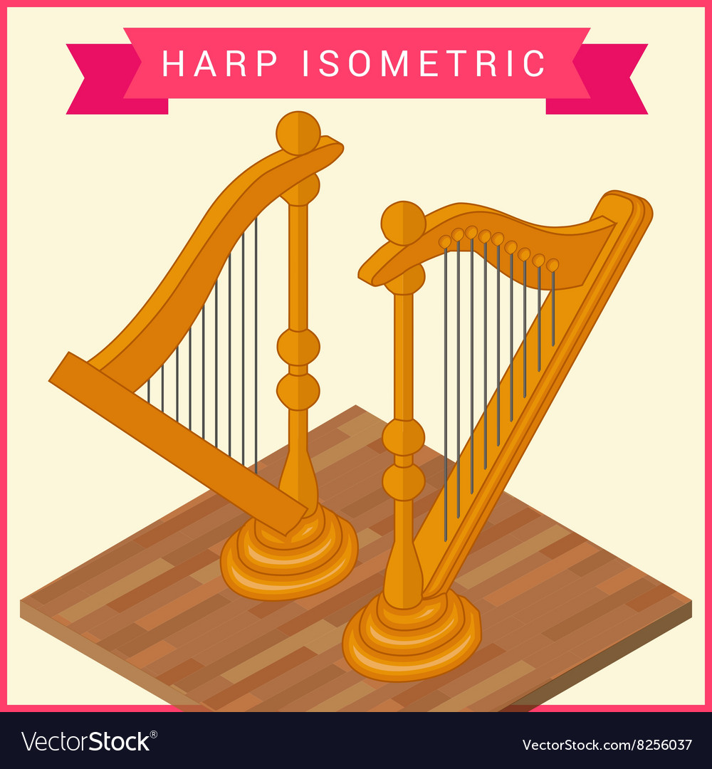 Harp flat isometric icon Royalty Free Vector Image