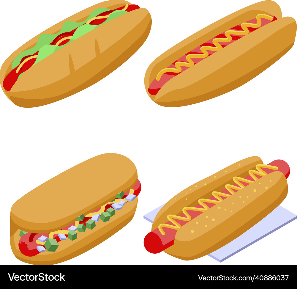Isometric Hot Dog Icons Set Royalty Free Vector Image