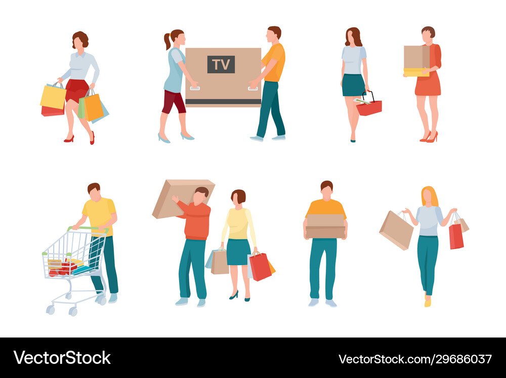 Shopping and retail characters set isolated Vector Image