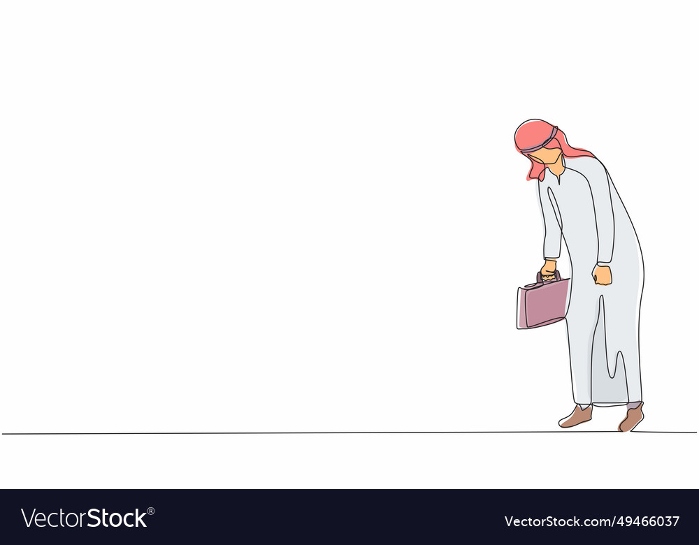 Single continuous line drawing sad arab Royalty Free Vector