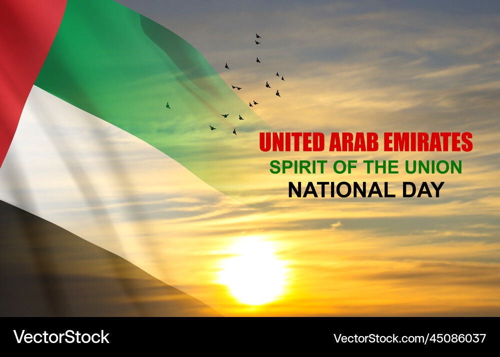 Uae flag on sunset or sunrise Royalty Free Vector Image